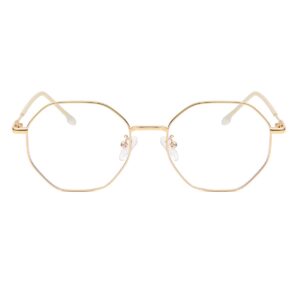 JOVAKIT Polygon Blue Light Blocking Glasses for Women Men Vintage Octagon Square Non-prescription Metal Eyeglasses (Gold 2)