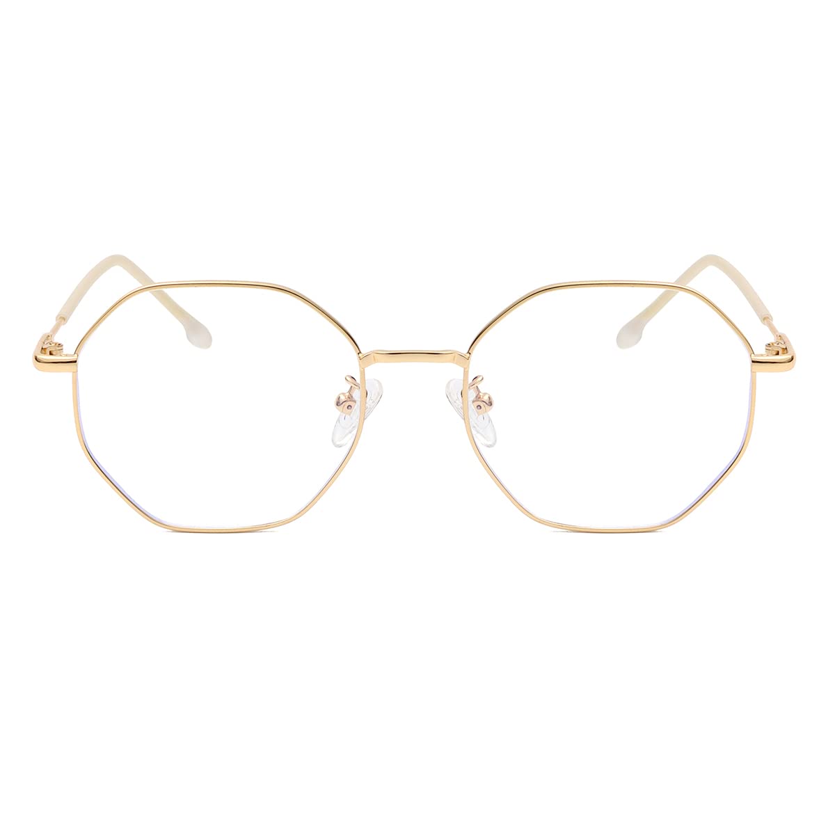 JOVAKIT Polygon Blue Light Blocking Glasses for Women Men Vintage Octagon Square Non-prescription Metal Eyeglasses (Gold 2)