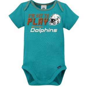 NFL Baby Boys' 3-pack Bodysuit, Sleep 'n Play, & Cap Set, Miami Dolphins, 3-6 Months