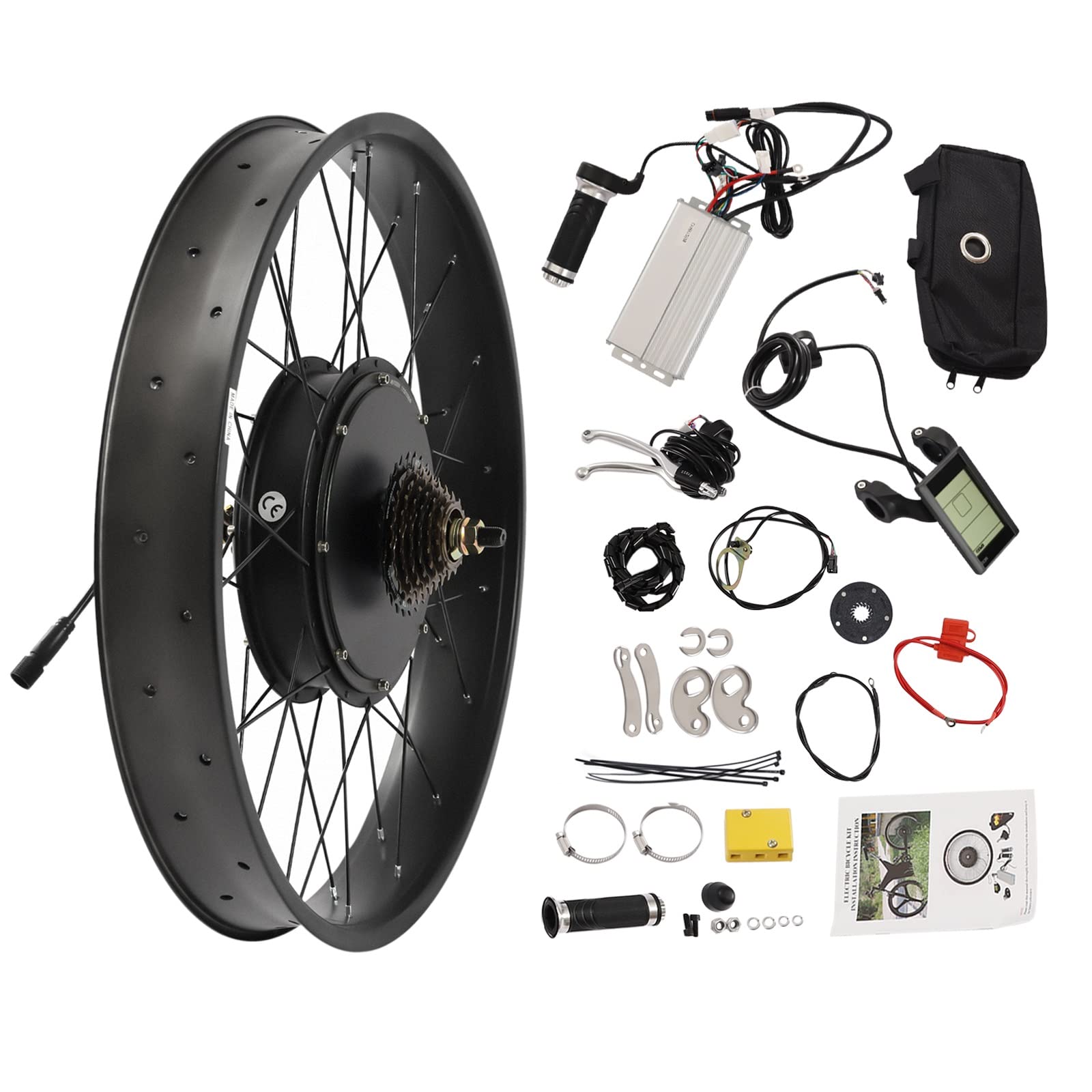 Harbin-Star Electric Bike Conversion Kit, 48V 1200W 26" Fat Rear Wheel Powerful PAS Motor E-Bike Conversion Kit, Waterproof Electric Bicycle Hub Motor Kit Dual Mode Controller W/LCD Display