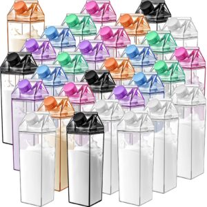 foaincore 30 pieces 17oz milk carton water bottles,clear plastic square water containers in bulk, leak proof portable and reusable, for outdoor climbing camping fitness gym travel sports, 7 colors