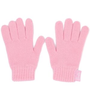 Barbie Hat and Gloves Kids Girls Pink Logo Knitted Pom Winter Beanie