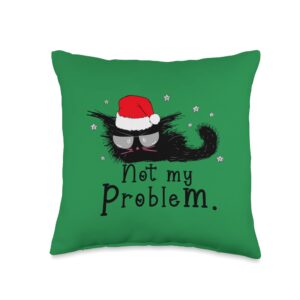 christmas deco santa's black cat gets tangled up in christmas lights throw pillow, 16x16, multicolor