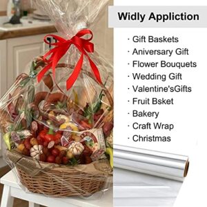 BEISHIDA Clear Cellophane Wrap Roll for Gift Baskets, 100ft-L x 31.5in-W Fold to 16in Cellophane Roll Gift Basket Wrapping Plastic Cellophane Wrap for Gift Baskets, Food and Flower