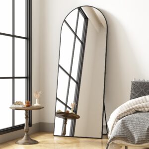 nishcon full length arched floor mirror with stand, 64"x21" framed mirror for living room, bedroom, entryway and dressing