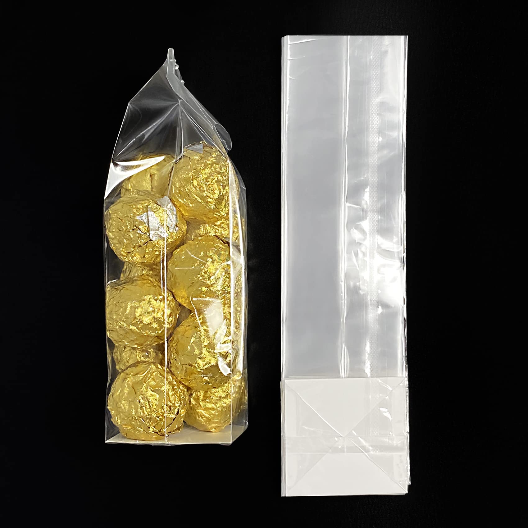 Morepack Gusseted Cellophane Bags,Flat Bottom Cellophane Bags with Paper Insert 50Pcs 2x2x8 Inches Biscotti bags