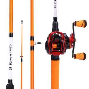 sougayilang fishing rod and reel combo, medium fishing pole with casting reel, baitcaster combo, superpolymer handle-orange-6ft with right handle reel