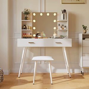 furniouse vanity desk, vanity mirror with lights, makeup table set with drawers, vanity set for bedroom with 3 lighting modes studio white