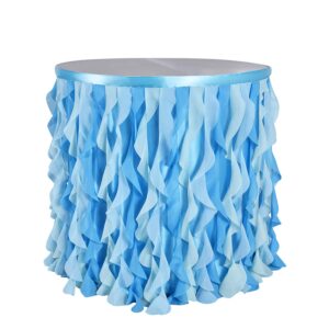 IBONRAY Tulle Tutu Curly Willow Table Skirts for Rectangle Tables, Blue Ruffle Table Skirt Frozen Tablecloth for Birthday Party, Gender Reveal, Baby Shower, Baby Shark, 6ft(Under The Sea)