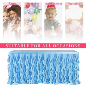 IBONRAY Tulle Tutu Curly Willow Table Skirts for Rectangle Tables, Blue Ruffle Table Skirt Frozen Tablecloth for Birthday Party, Gender Reveal, Baby Shower, Baby Shark, 6ft(Under The Sea)