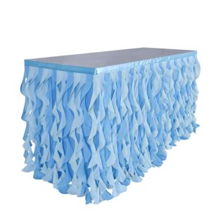 IBONRAY Tulle Tutu Curly Willow Table Skirts for Rectangle Tables, Blue Ruffle Table Skirt Frozen Tablecloth for Birthday Party, Gender Reveal, Baby Shower, Baby Shark, 6ft(Under The Sea)