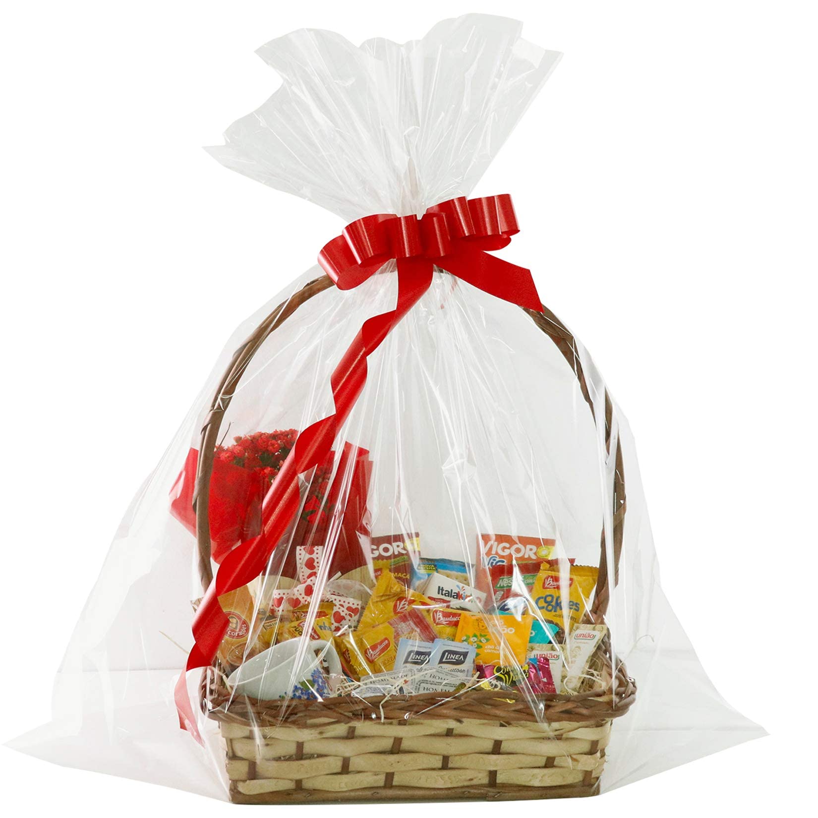 Morepack Extra Large Cellophane Bags for Gift Baskets 35x47 Inches, Jumbo Big Clear Cellophane Bags 20Pieces