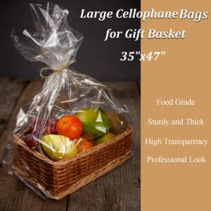 Morepack Extra Large Cellophane Bags for Gift Baskets 35x47 Inches, Jumbo Big Clear Cellophane Bags 20Pieces