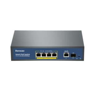 davuaz gigabit poe switch with 4 poe+ port, 1 gigabit uplink port and 1 sfp port, ieee802.3af/at compliant, up to 78w, metal design, unmanaged power over ethernet switch, plug and play network switch