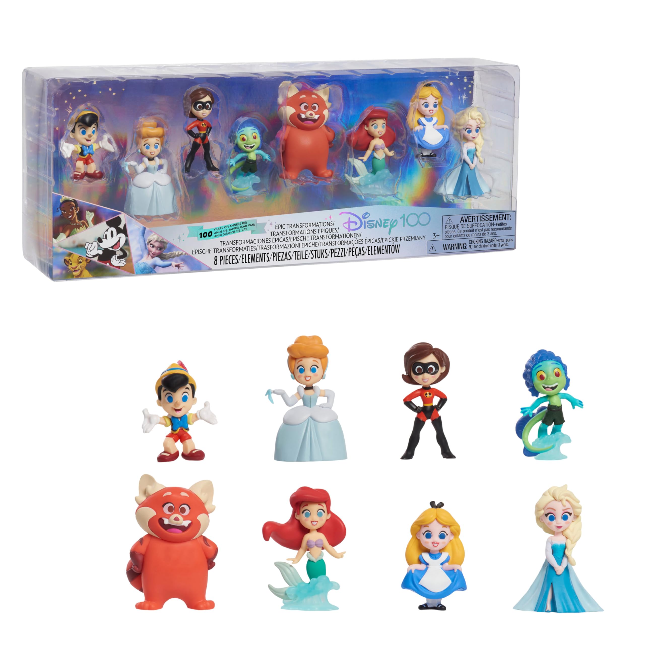 Disney100 Years of Epic Transformations, Limited Edition 8-piece Figure Set, Kids Toys for Ages 3 Up by Just Play