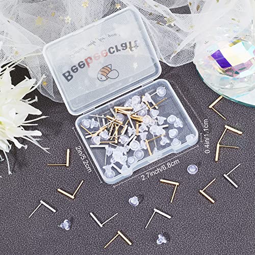 Beebeecraft 40Pcs 2 Colors Stud Earring with Loop 18K Gold & Platinum Plated Rectangle Earring Posts with Ear Nut for DIY Earrings Jewelry Making