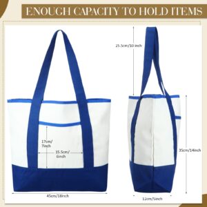 16 Pcs Canvas Tote Bag Bulk with Outer Pocket, 18 Inch Cotton Large Tote Beach Bags for Women Grocery Shopping Bags Tote Bag Blank DIY Gift,Stylish Two-Tone Splicing Open Top Strong Canvas Bag (Blue)