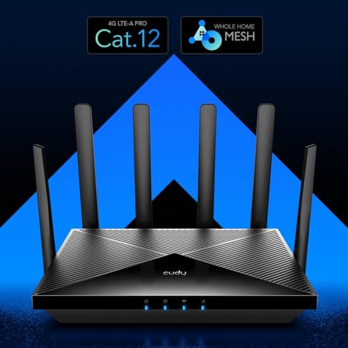 Cudy 4G LTE Cat 12 WiFi Router, LTE Modem Router, Qualcomm Chipset, Dual SIM 4G Cellular Router, AC1200 Dual Band WiFi, 4 Gigabit Ports, OpenVPN, WireGuard, Band Lock, TTL, at Command