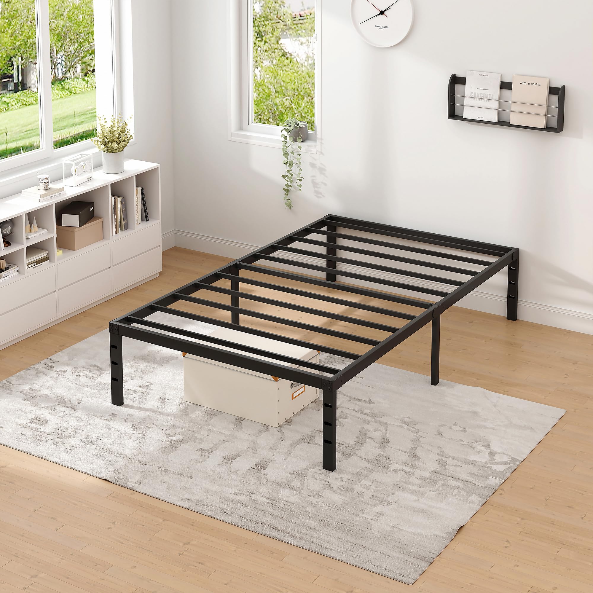 NEW JETO Metal Bed Frame-Simple and Atmospheric Metal Platform Bed Frame, Storage Space Under The Bed Heavy Duty Frame Bed, Sturdy Twin Size Bed Frame, 18 Inch, Twin