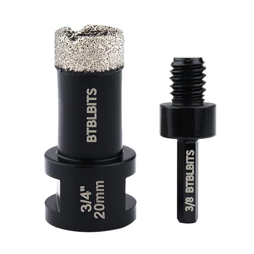 BTBLBITS Dry Diamond Core Drill Bit 3/4 Inch (20mm) Tile Drill Bits Angle Grinder Diamond Hole Saw for Porcelain Ceramic Granite Brick Marble with 5/8-11 Thread to 3/8” Hex Shank Adapter