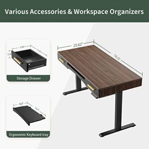 FEZIBO 55" x 26" Mid-Century Modern Electric Standing Desk with 2 Drawers & 1 Keyboard Tray, Whole-Piece Stand Up Home Office Desks, Vintage Top/Black Frame (2 Packages)