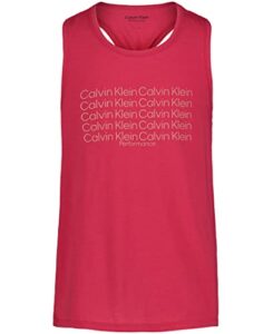 calvin klein girls' performance tank top, sleeveless & crew-neck neckline, logo detailing, azalea twist