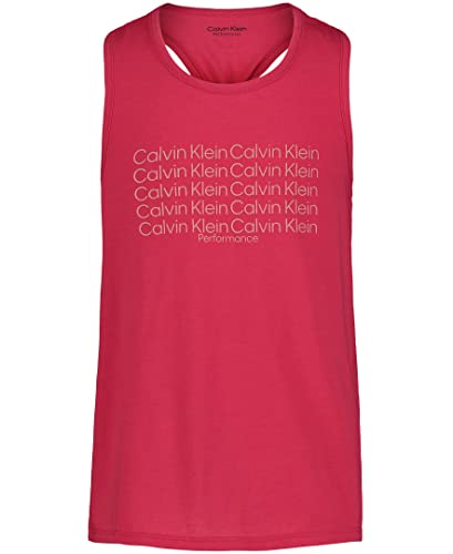 Calvin Klein Girls' Performance Tank Top, Sleeveless & Crew-Neck Neckline, Logo Detailing, Azalea Twist