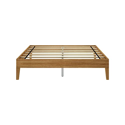 Plank+Beam Solid Wood Platform Bed Frame, Strong Wood Slat Support, No Box Spring Needed, Easy Assembly, Matte Pecan, Queen