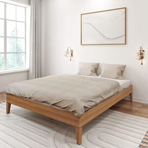 Plank+Beam Solid Wood Platform Bed Frame, Strong Wood Slat Support, No Box Spring Needed, Easy Assembly, Matte Pecan, Queen