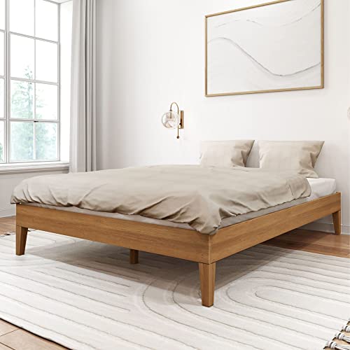 Plank+Beam Solid Wood Platform Bed Frame, Strong Wood Slat Support, No Box Spring Needed, Easy Assembly, Matte Pecan, Queen