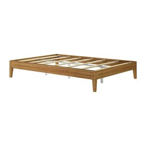 Plank+Beam Solid Wood Platform Bed Frame, Strong Wood Slat Support, No Box Spring Needed, Easy Assembly, Matte Pecan, Queen