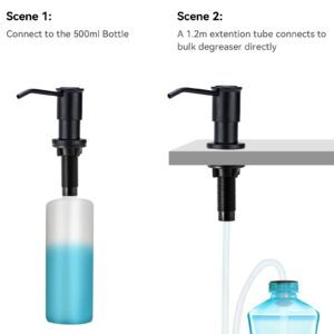 Tiilan Soap Dispenser for Kitchen Sink, Built in Dish Soap Dispenser Pump Set, detergent dispensers w/ 17oz Bottle and 47.2-Inch Extension Tube - Stainless Steel, Black