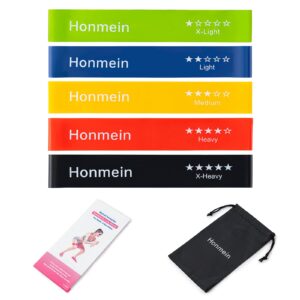 Honmein Resistance Bands for Working Out, Exercise Bands with 5 Resistance Levels Fit for Home Fitness, Strength Training, Natural Latex Resistance Band Include Instruction Guide and Carry Bag.