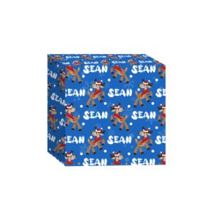 personalized christmas wrapping paper with name,custom happy birthday xmas elk snowflake blue wrapping paper roll with text for friends family,christmas gift for kids boys and girls (58"x 23")