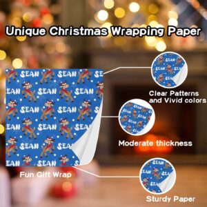 Personalized Christmas Wrapping Paper with Name,Custom Happy Birthday Xmas Elk Snowflake Blue Wrapping Paper Roll with Text for Friends Family,Christmas Gift for Kids Boys and Girls (58"x 23")