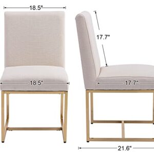 Set of 4 Linen Upholstered Dining Room Chairs, Mid Century Modern Fabric Chair for Dining Room, with Golden Finish Metal Frame, Cream