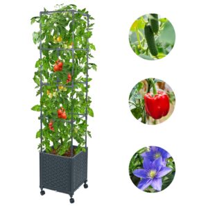 GREEN MOUNT Raised Garden Bed Planter Boxes with Trellis for Climbing Vegetables Plants, 56.7" Tomatoes Planters Outdoor Tomato Cage w/Wheels