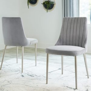 Signature Design by Ashley Barchoni Classic Upholstered Dining Chair with Metal Frame, Set of 2, Metallic & Gray