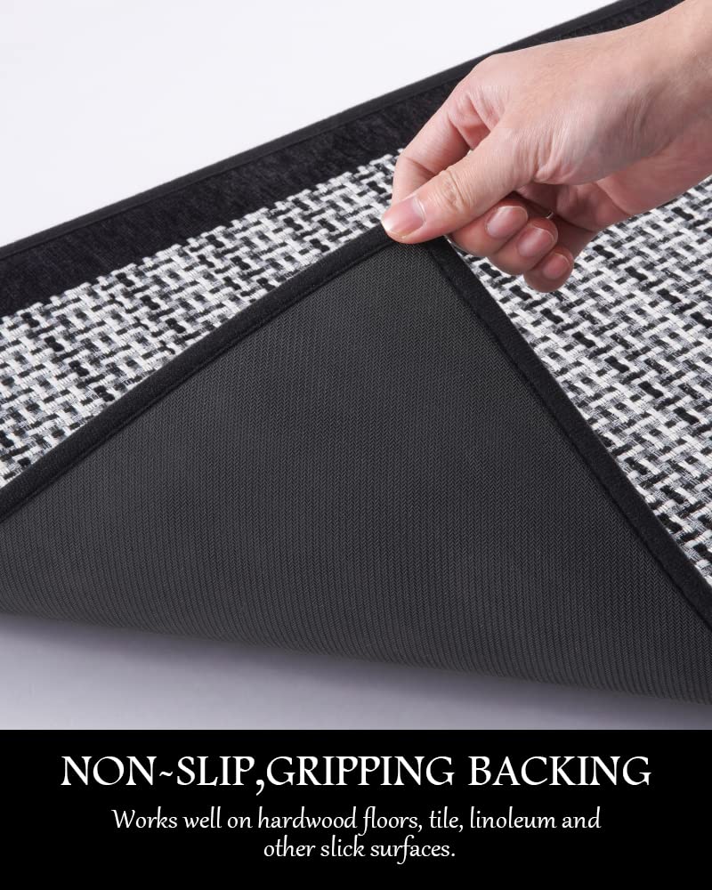 PADOOR Kitchen Rugs and Kitchen Mats Non Skid Washable - Non Slip Absorbent Kitchen Runner Rugs for Floor, Machine Washable Standing Mats for in Front of Sink,Laundry Room,Hallway(20"x70",Black)