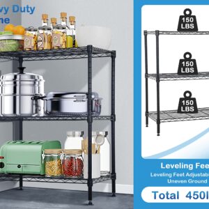 MKDLUFEI 3-Tier Wire Shelving Unit Adjustable Height 450Lb Capacity Small Metal Shelving for Storage 24"x14"x30" Metal Shelves for Kitchen, Office, Pantry, Laundry, Closet, Organizer Wire Rack