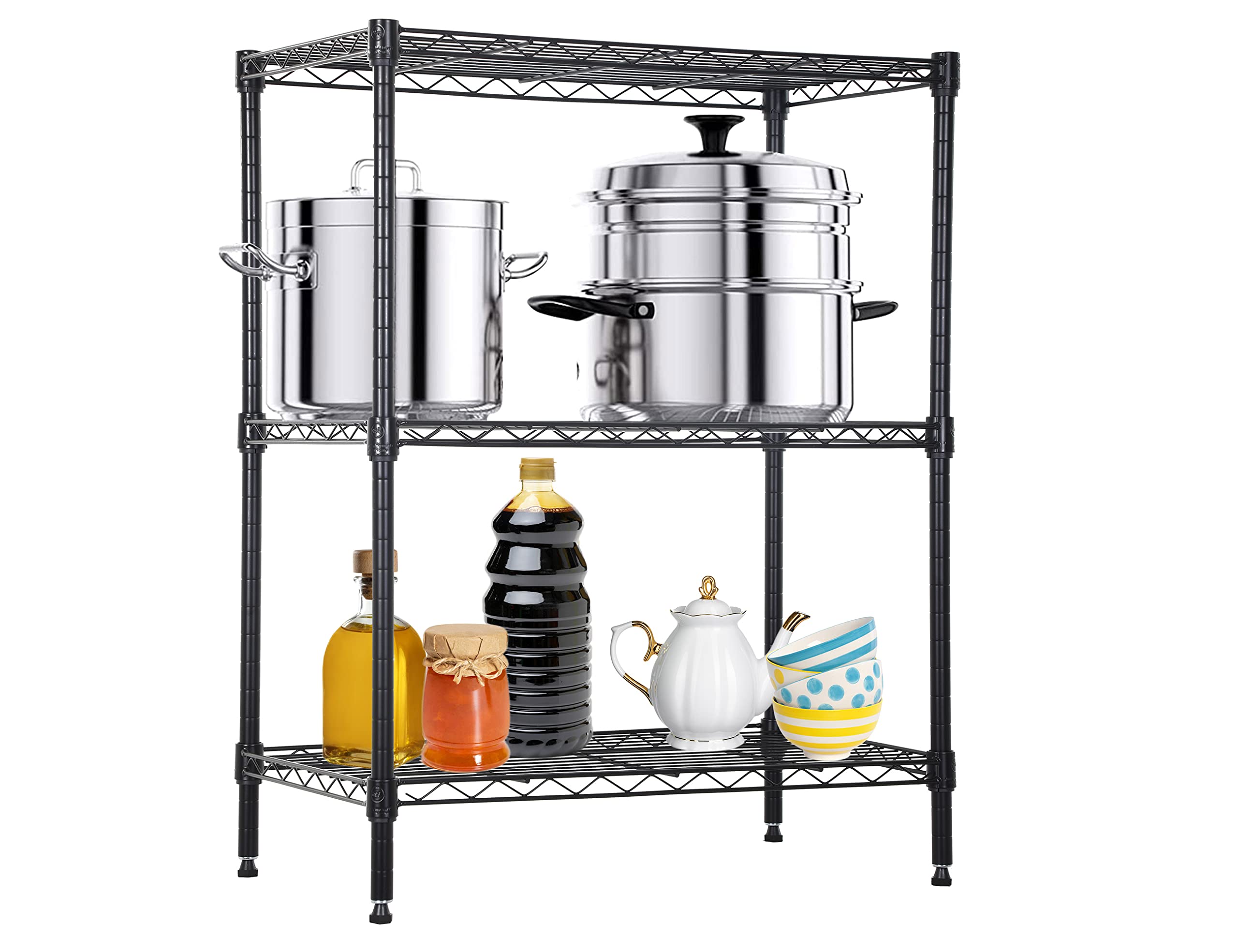 MKDLUFEI 3-Tier Wire Shelving Unit Adjustable Height 450Lb Capacity Small Metal Shelving for Storage 24"x14"x30" Metal Shelves for Kitchen, Office, Pantry, Laundry, Closet, Organizer Wire Rack