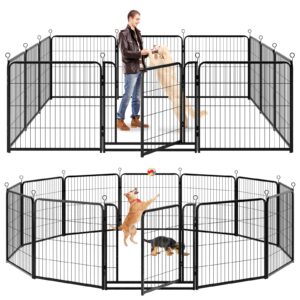 kfvigoho dog playpen outdoor extra wide 12 panels heavy duty dog fence 32" height anti-rust with doors portable for rv camping yard, total 32ft, 79 sq.ft, snowy black