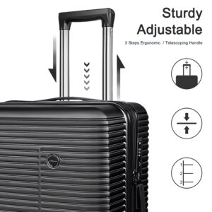 2 Piece Carry On Luggage Sets, PC+ABS Hardside Suitcases with Spinner Wheels and TSA Lock for Travel.(14/20) (Black, 14"+20")