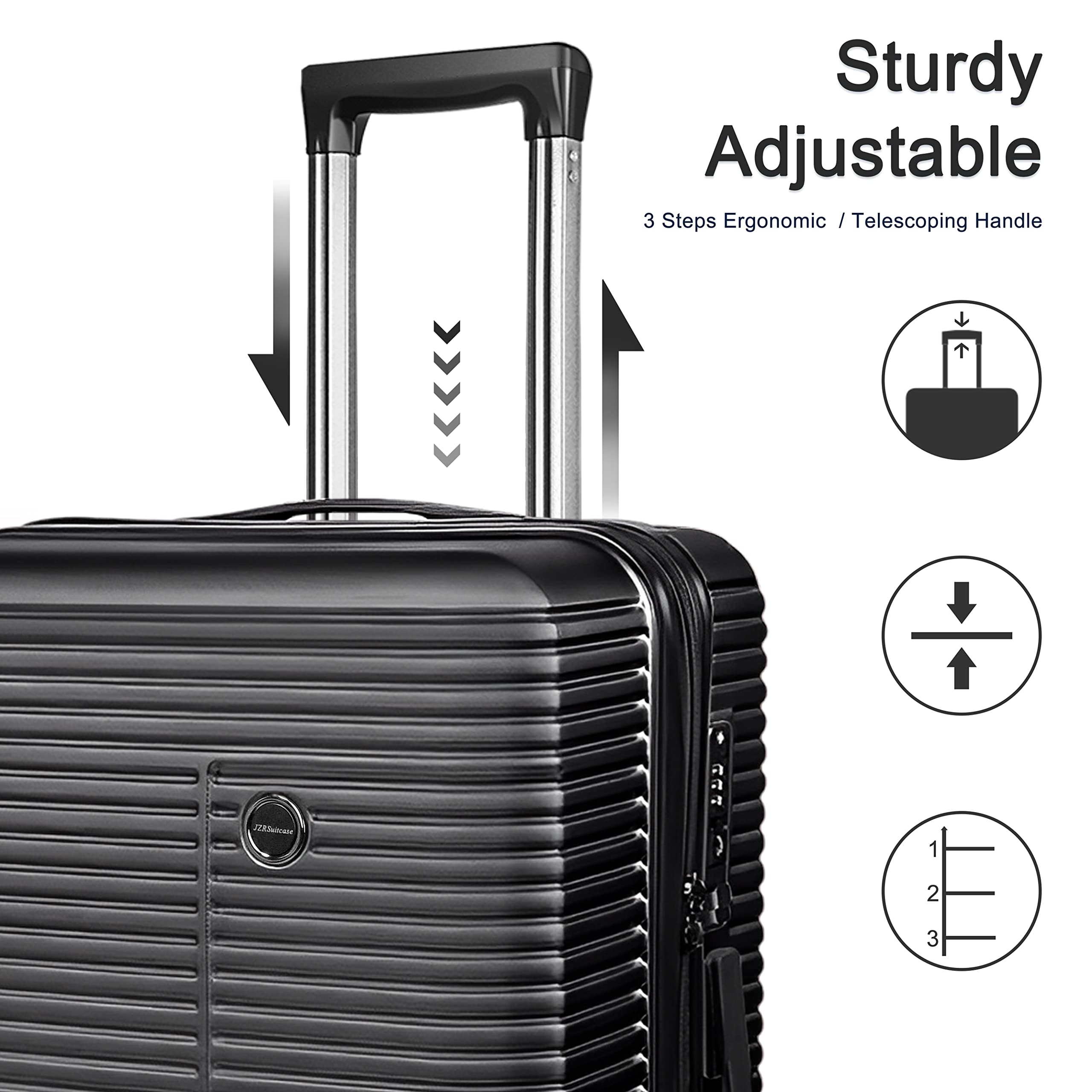 2 Piece Carry On Luggage Sets, PC+ABS Hardside Suitcases with Spinner Wheels and TSA Lock for Travel.(14/20) (Black, 14"+20")