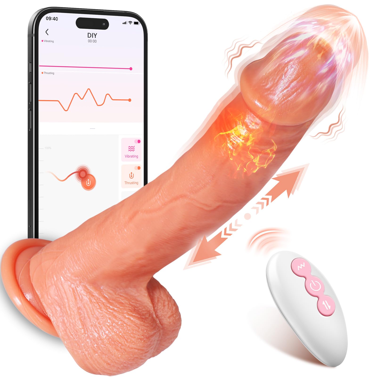 Dildo Thrusting Dildos Realistic Vibrator - Vibrators Adult Sex Toys for Women，Silicone 8 inch Suction Cup Fake Penis Anal G-spot Stimulator and Couple Pleasure with 5 & Vibrating Mode