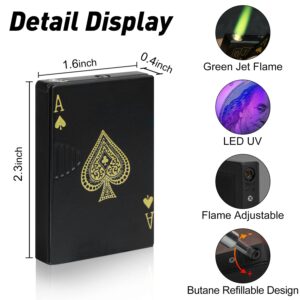 Jet Torch Butane Lighter, Windproof Cool Lighter Playing Cards Lighter Design Refillable Torch Lighter Gift for Men Women for Festival, Birthday, Candle(Black,Butane Gas is NOT Included)