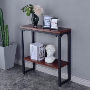 2 tier console table narrow table, narrow side table shelf, free standing rack with storage shelves for living room, hallway, entryway, kitchen (l31.5—w12—h33.5)