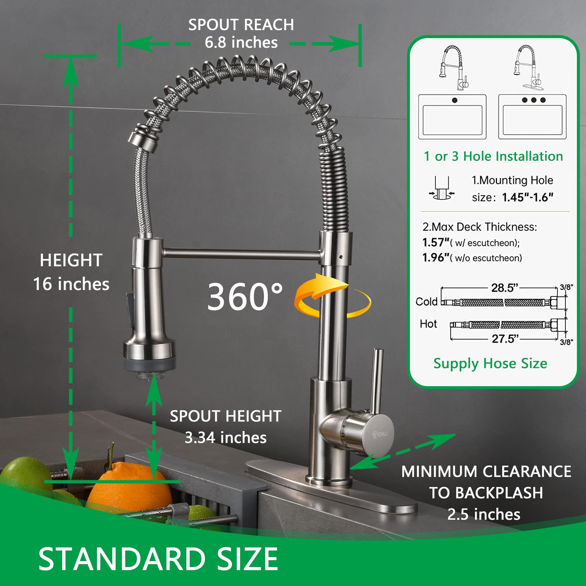 ECHLI Kitchen Sink Faucet, Pull Down Spring Single Handle Stainless Steel Faucet with Sprayer with LED Light for bar Laundry and Utility Sink faucets(Brushed Nickel)