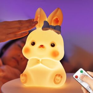 ledholyt kids night light, cute soft bunny silicone light with remote control, kawaii animal bedside lamp for women and girls, led bunny night light for toddler bedrooms and children's rooms