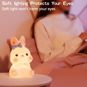 LEDHOLYT Kids Night Light, Cute Soft Bunny Silicone Light with Remote Control, Kawaii Animal Bedside Lamp for Women and Girls, LED Bunny Night Light for Toddler Bedrooms and Children's Rooms